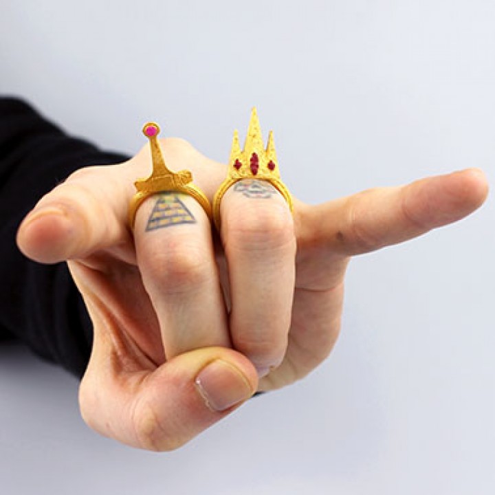 3D Printable Adventure Time Ring Set by Lorna Barnshaw