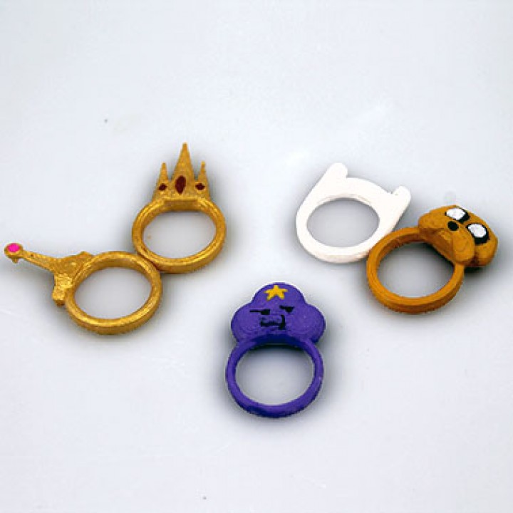3D Printable Adventure Time Ring Set by Lorna Barnshaw