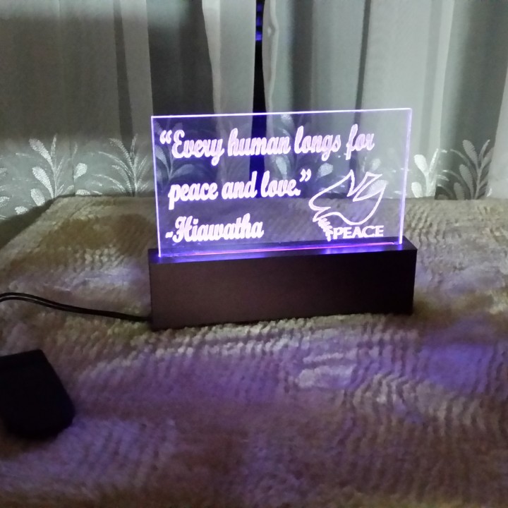 3D Printable Laser Etched LED Quote with 3D Printed Base by Antonio Bruno