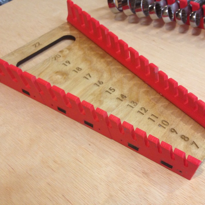 3D Printable 7-22 mm wrench holder by eric yates