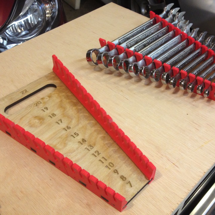 3D Printable 7-22 mm wrench holder by eric yates