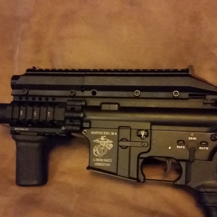 3D Printable Airsoft M4 pistol rail riser and battery holder by John Riggs