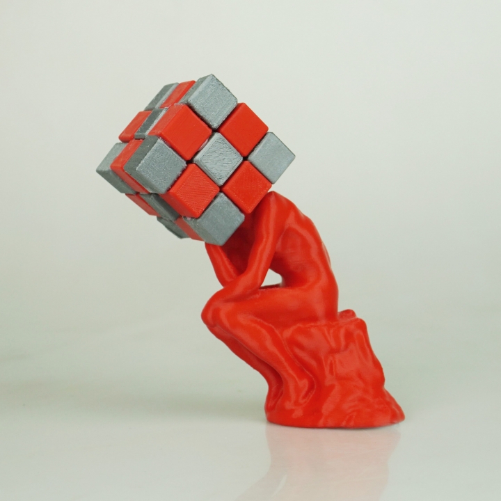 3D Printable The Cuber (Thinker + Rubik's Cube) by Ryan Beam