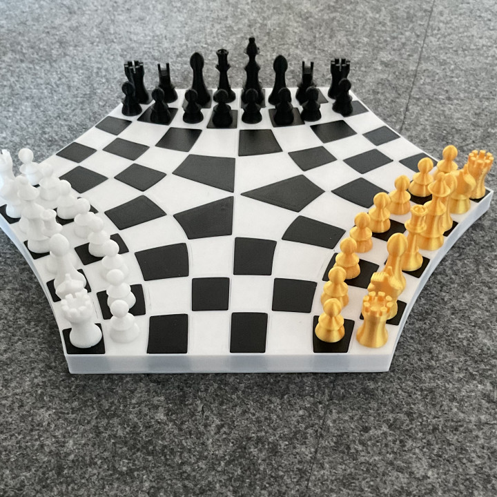 3D Print of Three player chess board set and puzzle by Burntuner