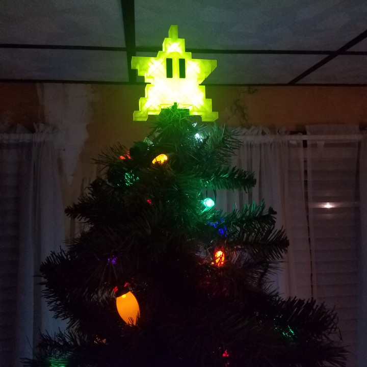 3D Print of Super Mario Bros. Pixel Star Tree Topper by jasonrobblee1