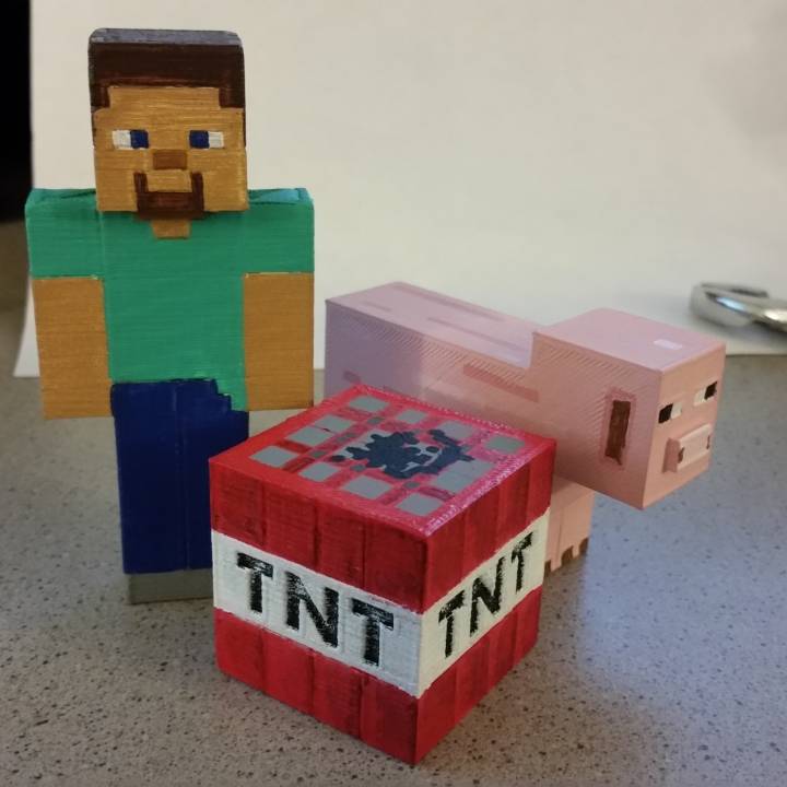 3D Printable Minecraft - Steve, TNT and Pig by Garrett Kearney
