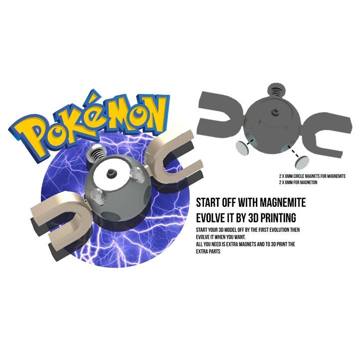 3D Printable Magnemite/Magneton Pokemon Magnet Model by Kwok H Wan