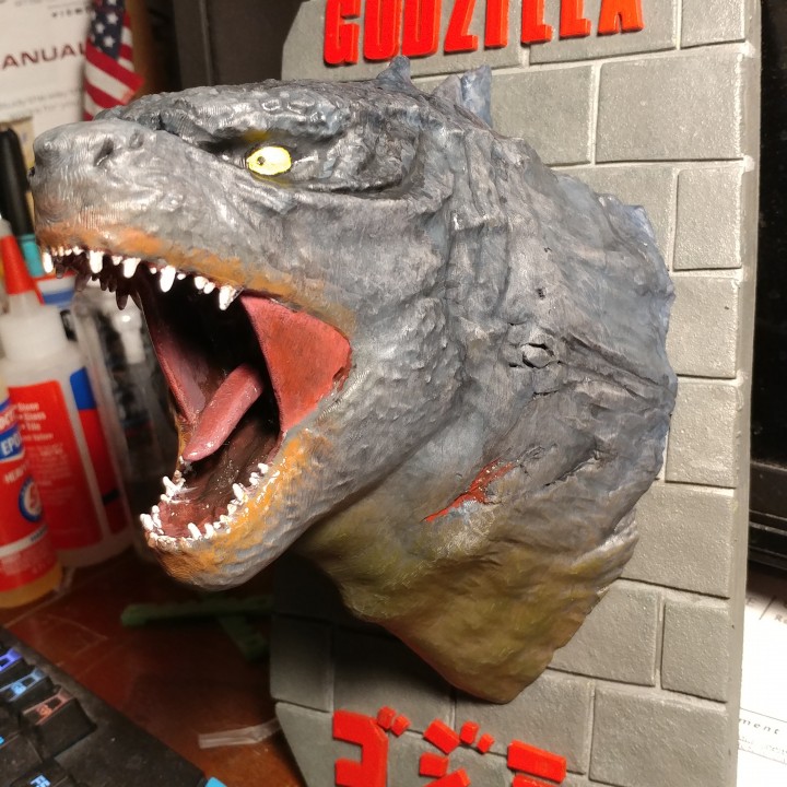 3D Print of Godzilla Head Wall Mount by Lordmodder85