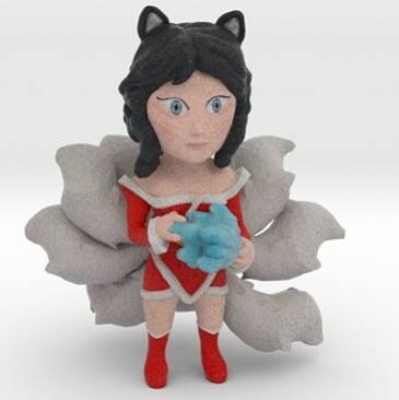 3D Printable Chibi Ahri the 9 tails fox with fireball by 73ck