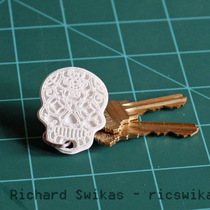 3D Printable Sugar Skull Key Ring by Richard Swika