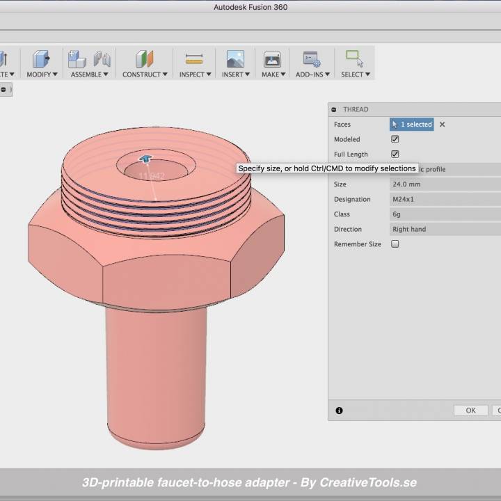 3D Printable 3D-printable faucet-to-hose adapter by CreativeTools.se