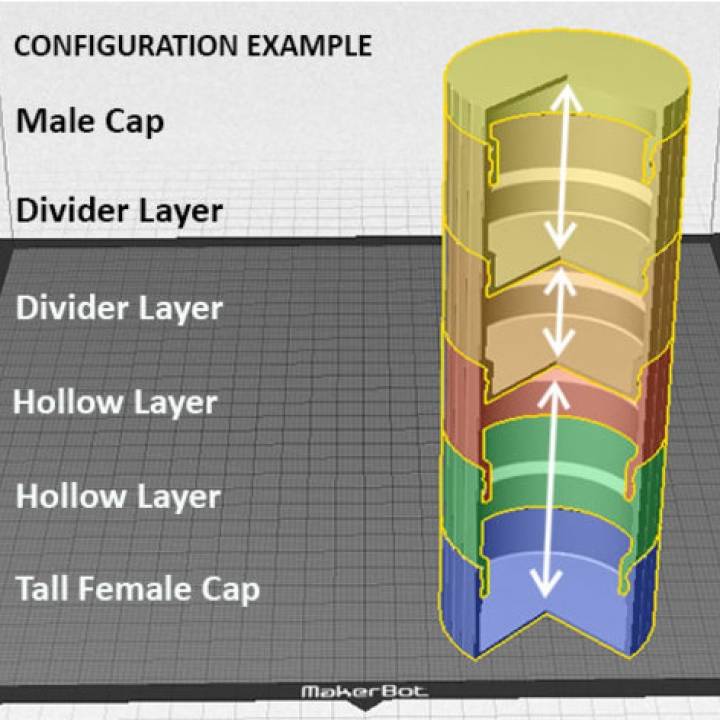3D Printable Extendable Modular Tube Container by Muzz64