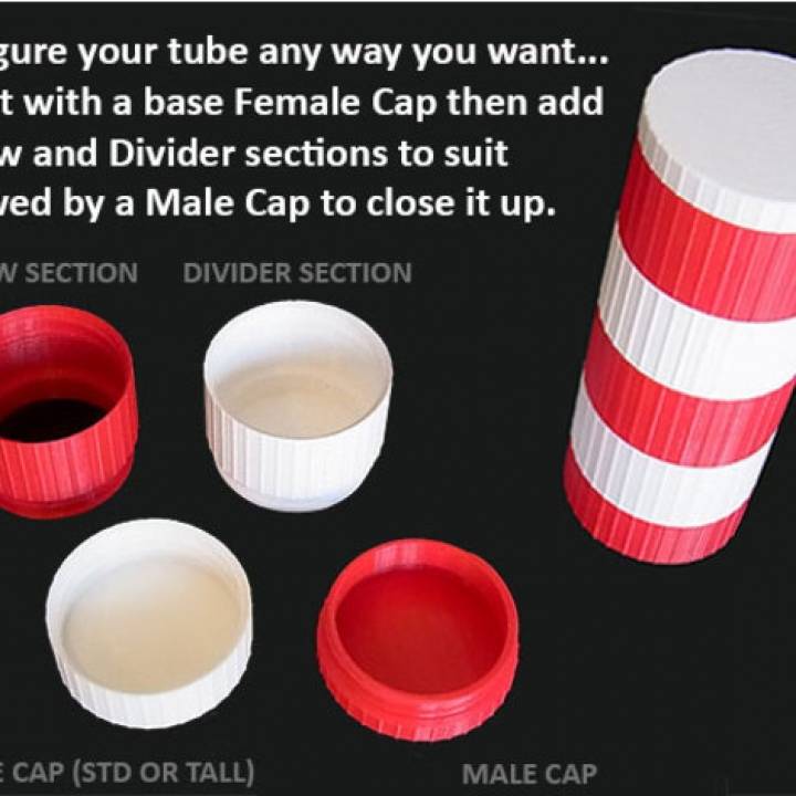 3D Printable Extendable Modular Tube Container by Muzz64