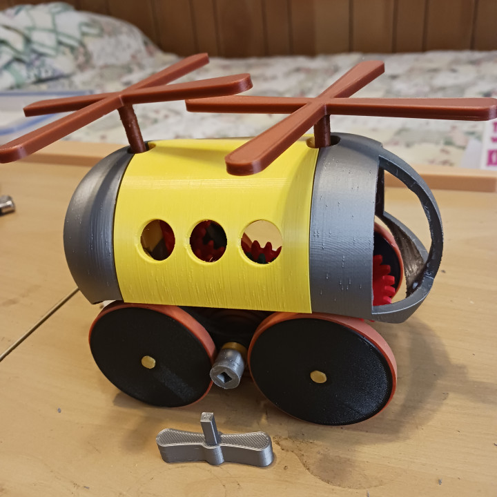 3D Print of PLA Spring Motor Windup Helicopter by kd7aat