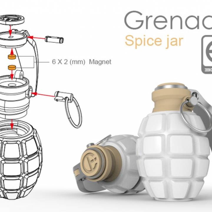 3D Printable Grenade spice jar by 3D-IN