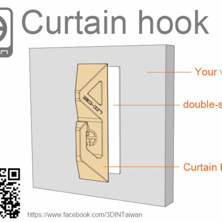 3D Printable Curtain hook by 3D-IN