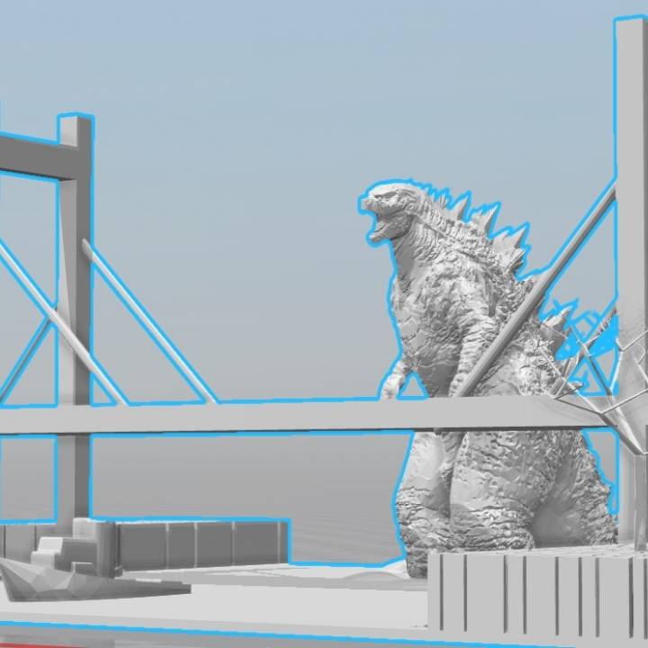 3D Printable Godzilla Boat attack Landscape by Kris Coomans