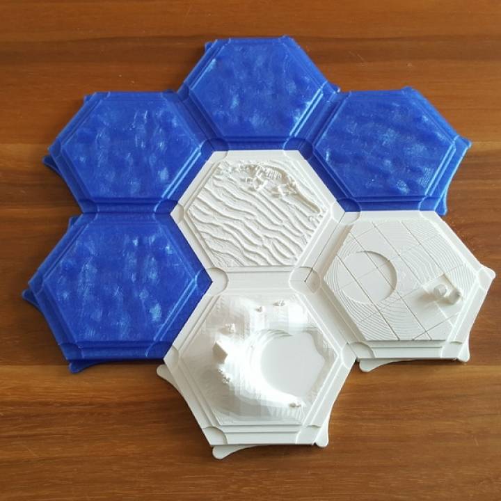 3D Printable settler of catan interlocking tiles by Moe Zarrella