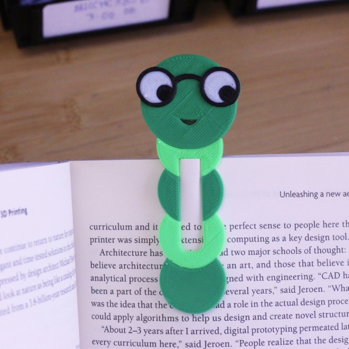 3D Printable Muli-color Bookworm Bookmark by Mosaic Manufacturing