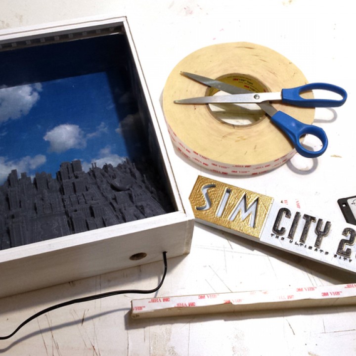 3D Printable Forced Perspective Simcity 2000 Shadow Box by Michael Curry