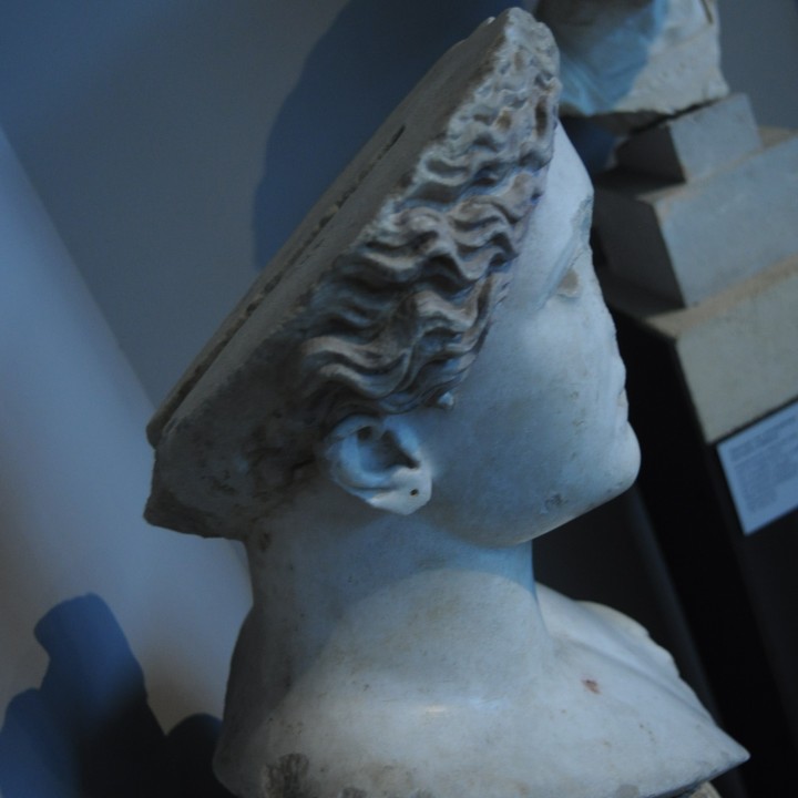 3D Printable Head and part of the chest of a female statue, possibly an ...