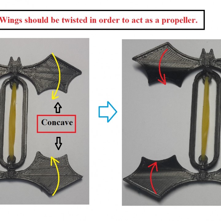 3D Printable Rubber Band-Powered Flying Bat by Maeng Hyo Cho