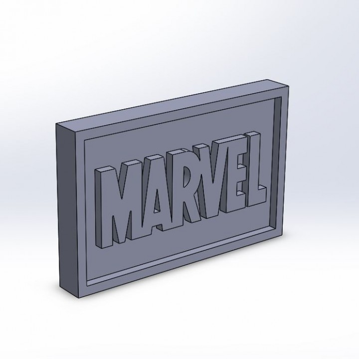 3D Printable Marvel Logo Plaque Rectangle by TAICED 3D