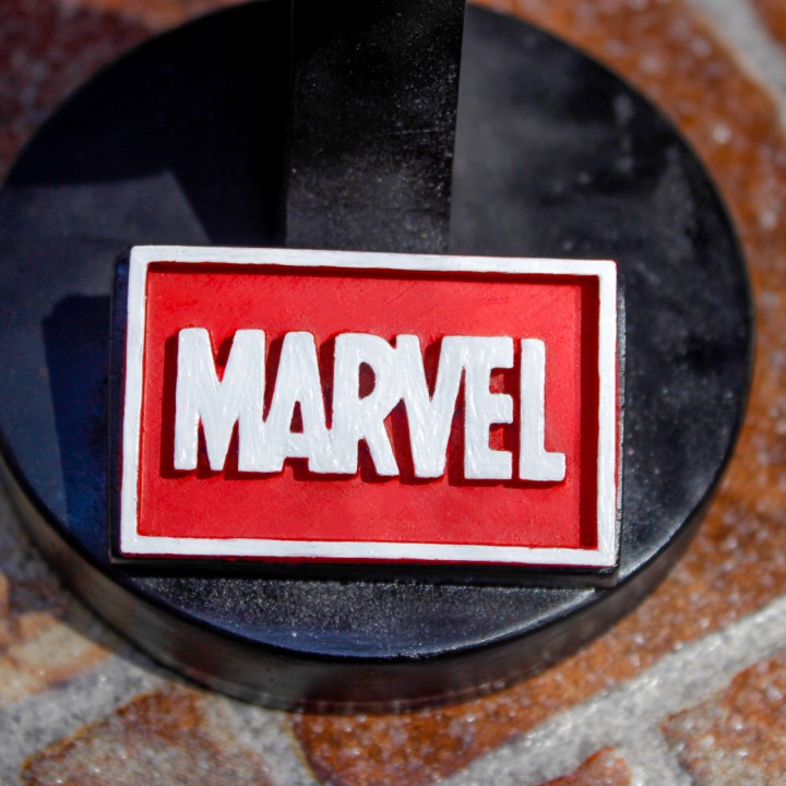 3D Printable Marvel Logo Plaque Rectangle by TAICED 3D