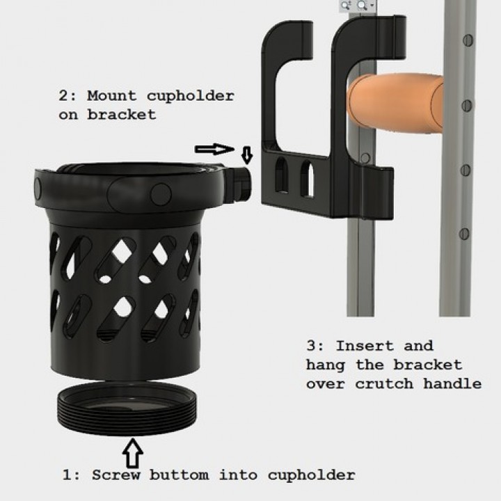 3D Printable Crutch Accessories: Stabilized cup holder and plate holder ...