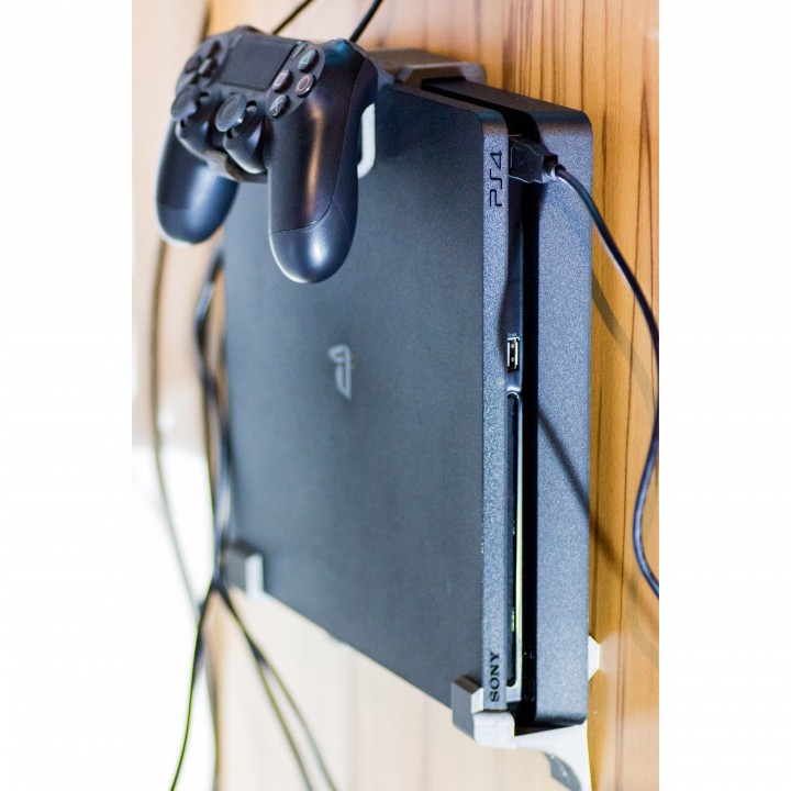 3D Printable Wall mount for PlayStation 4 (PS4) Slim by Florian Kleiner