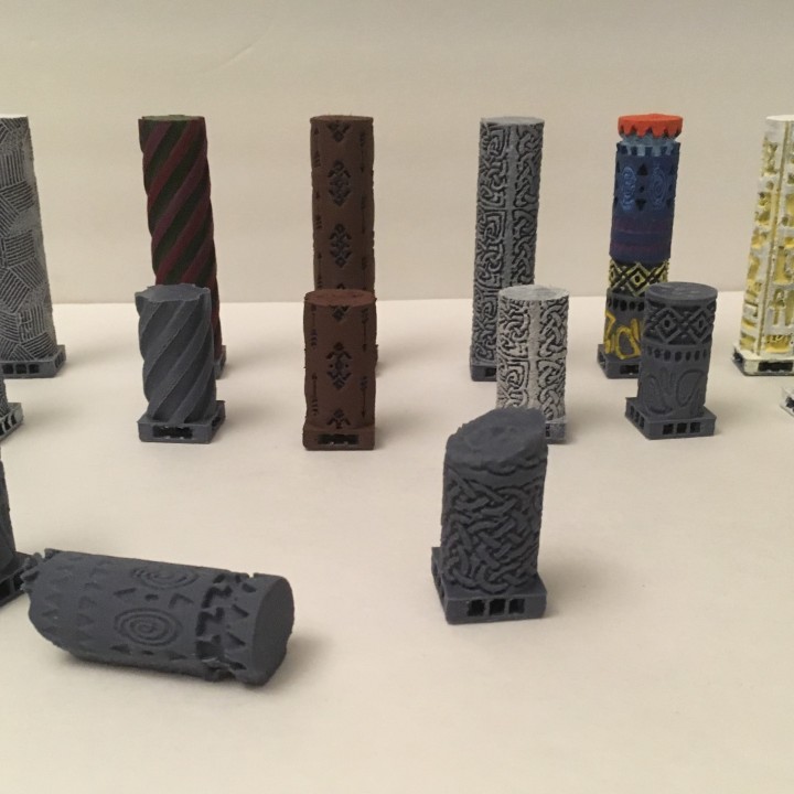 3D Printable Six Miniature Column Designs Two Heights by Arthur Melander