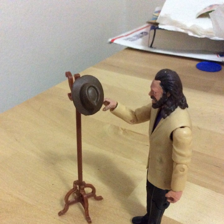 3D Printable Hat Rack (1:18 scale) by Adrian Herbez