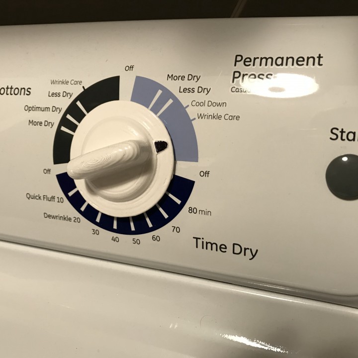 3D Printable GE Dryer Knob by Jimmy Asher