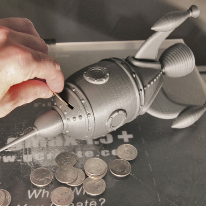 3D Printable gCreate Rocket Ship Money Bank by gCreate