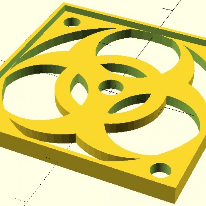 3D Printable Customizable Biohazard Fan Guard by Mike Leigh