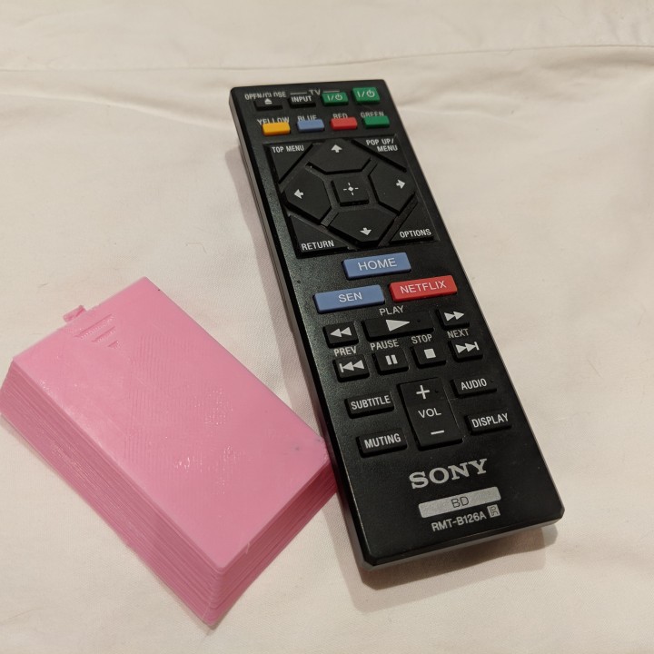 3D Printable Sony RMT-B126A Remote Battery Cover by John Mynttinen