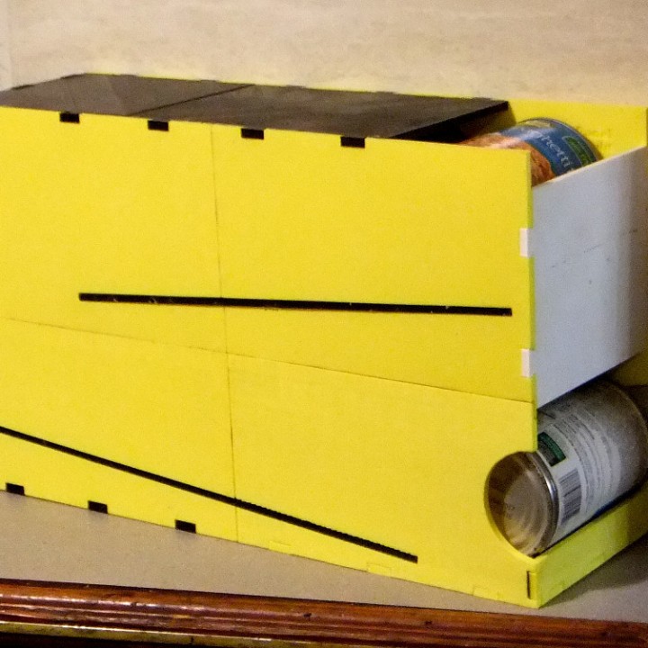 3D Printable FIFO Rolling Can Pantry Organizer by Derek Tombrello
