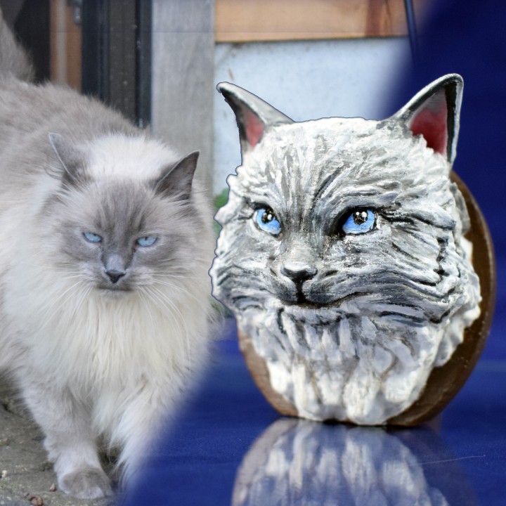 3D Printable Long Hair Cat Bust Portrait by Tanya Wiesner