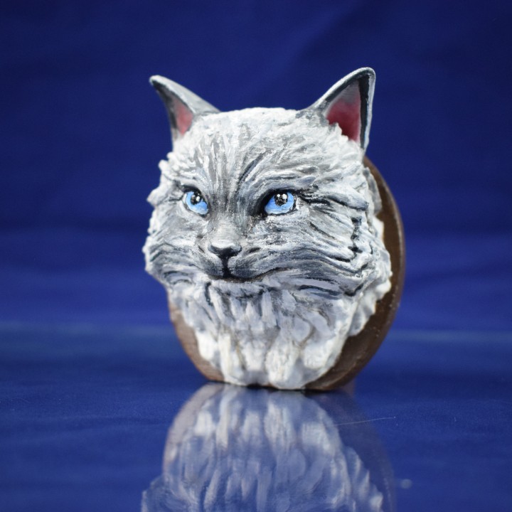 3D Printable Long Hair Cat Bust Portrait by Tanya Wiesner