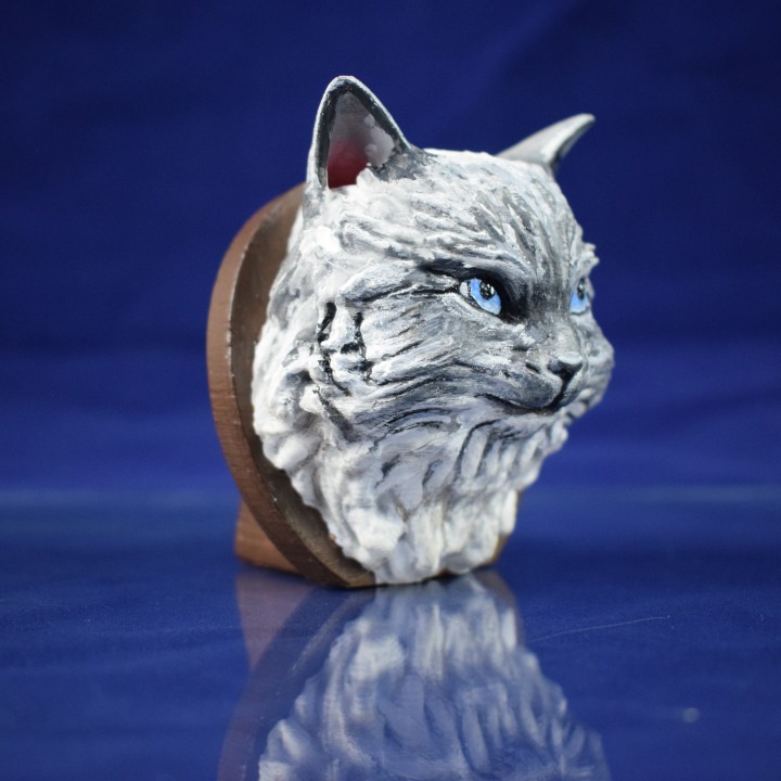 3D Printable Long Hair Cat Bust Portrait by Tanya Wiesner