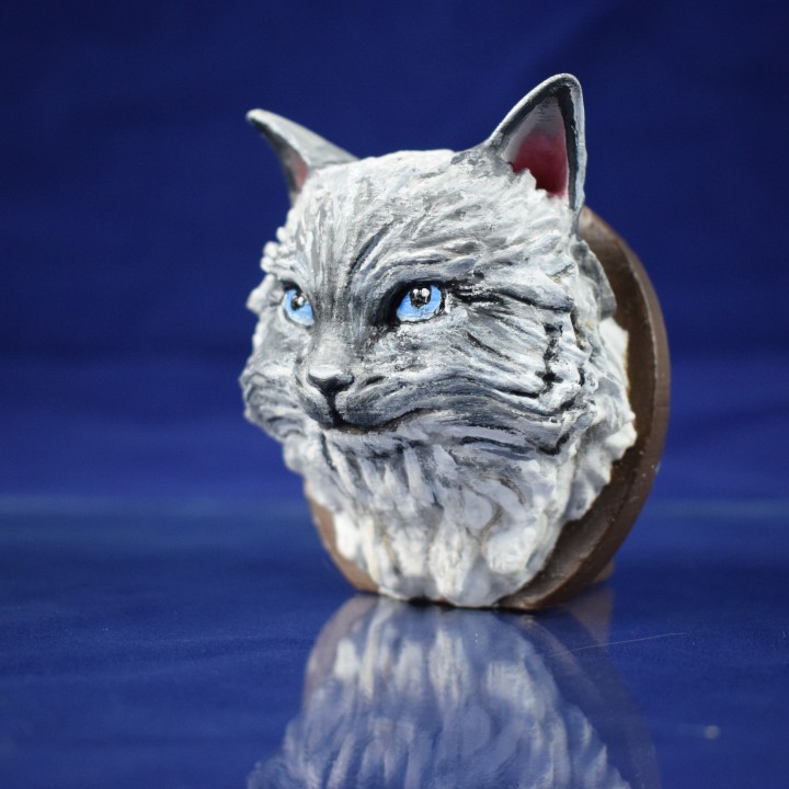 3D Printable Long Hair Cat Bust Portrait by Tanya Wiesner