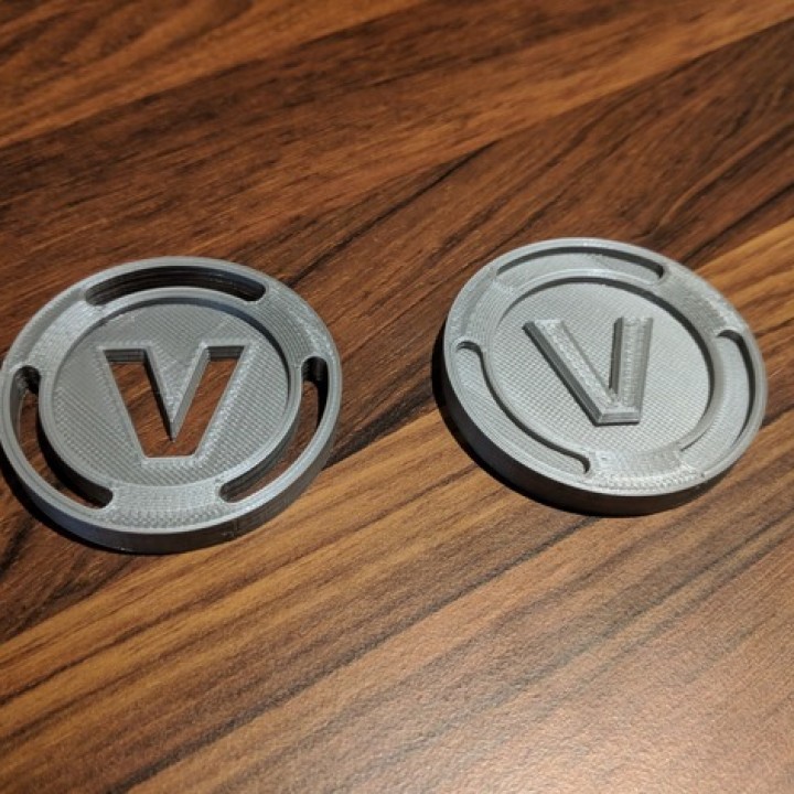 3D Printable Fortnite v-bucks coin, two variants by Hein Andre Grønnestad