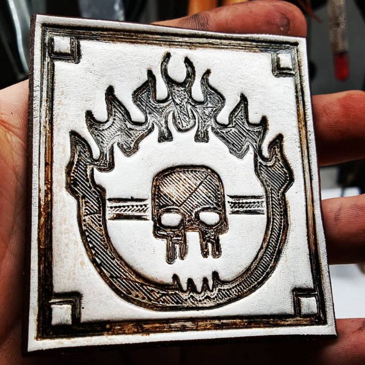 3D Printable war boy skull stamp by William Wolfe