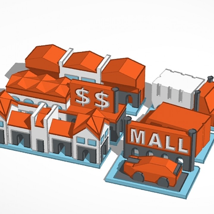 3D Printable street 2 - buildings monopoly by Moe Zarrella