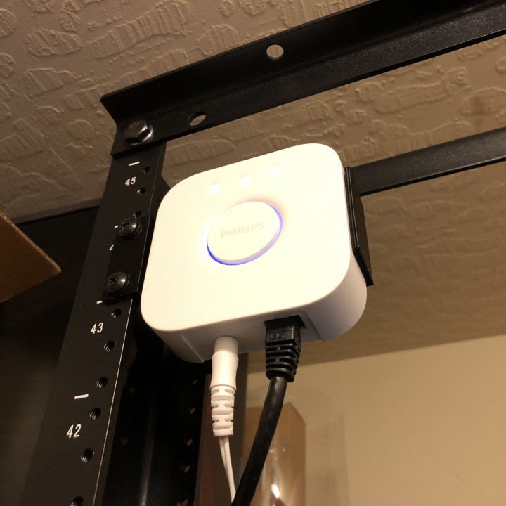 3D Printable Hue Bridge 2.0 Rack Mount Bracket by Matthew Sheffield