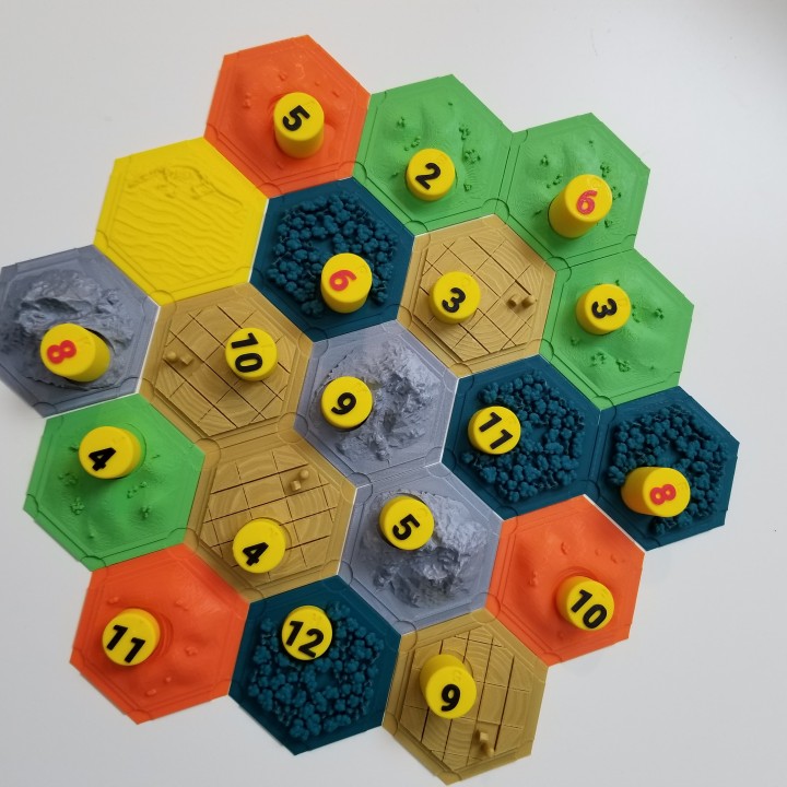 3D Printable Settlers of Catan Resource Number Tokens by Joel Bonasera