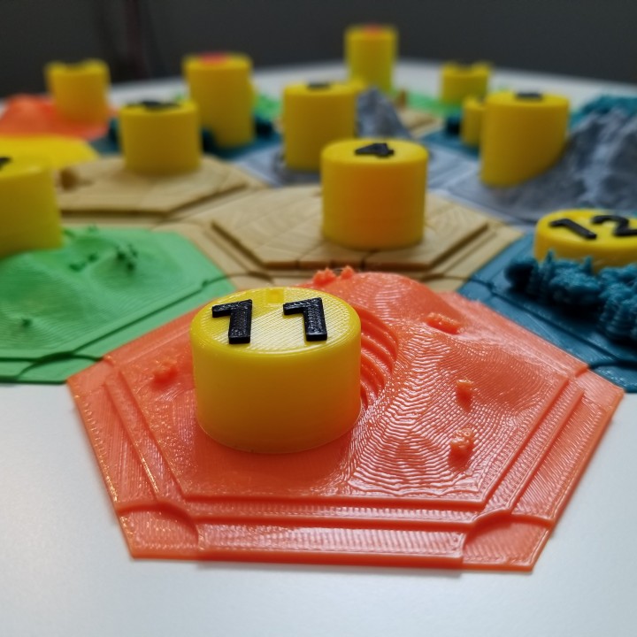3D Printable Settlers of Catan Resource Number Tokens by Joel Bonasera