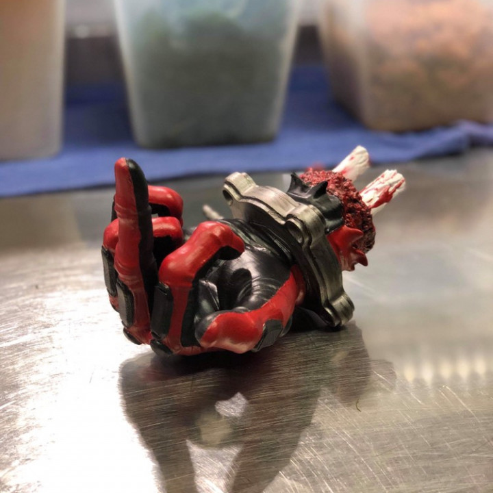 3D Print of Severed Deadpool hand F***you by cream.