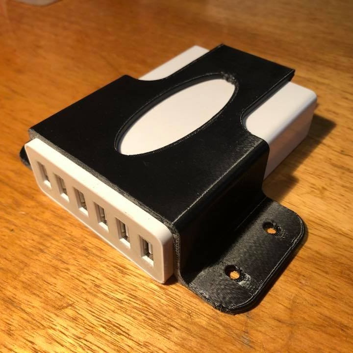 3D Printable 6 Port USB charging hub under desk bracket by David Mullins