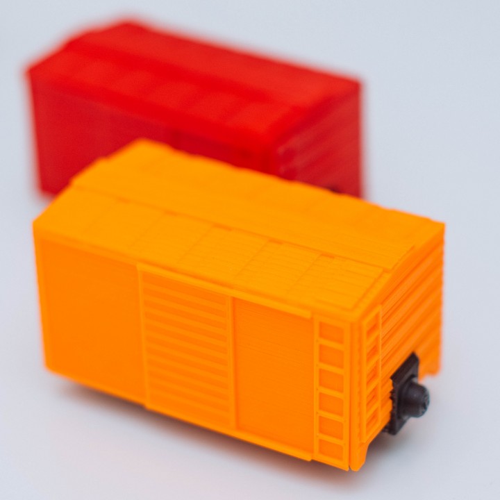 3D Printable Boxcar for wood style Toy Tracks by Josh Harvey